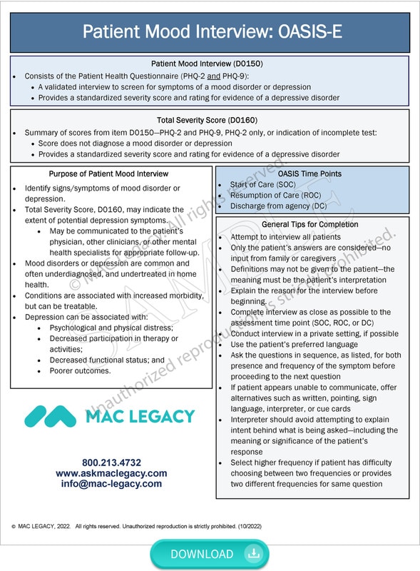 Patient Mood Interview: OASIS-E Cheat Sheet – Digital Download Patient Mood Interview: OASIS-E Cheat Sheet – Digital Download